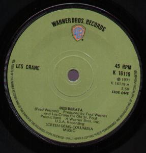 Desiderata / A Different Drummer by Les Crane (Single; Warner Bros.; K ...
