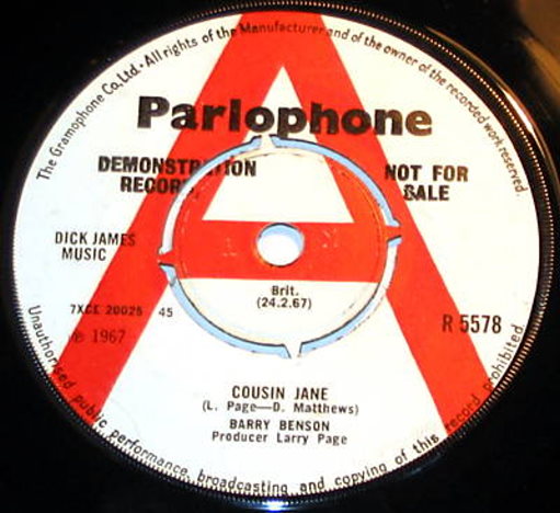 Cousin Jane / Meet Jacqueline by Barry Benson (Single; Parlophone; R ...