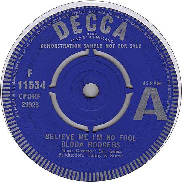 Believe Me I'm No Fool / End of the Line by Cloda Rodgers (Single ...