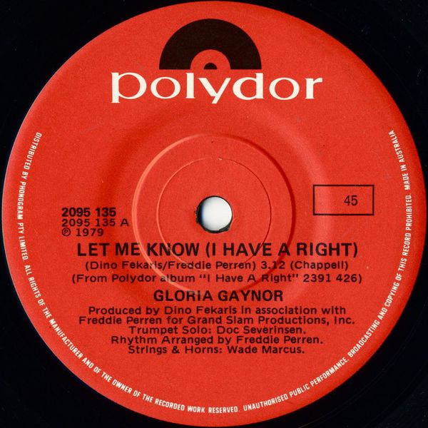 Let Me Know (I Have a Right) / One Number One by Gloria Gaynor (Single ...
