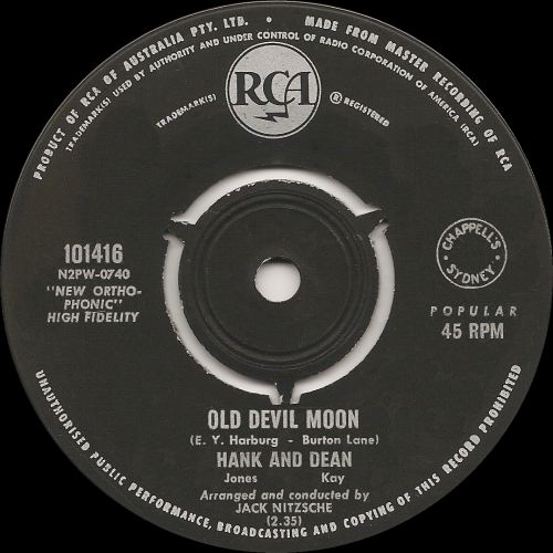 Old Devil Moon / And They Did by Hank and Dean (Single; RCA; 101416 ...