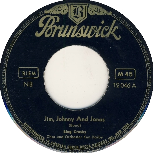 Jim, Johnny and Jonas / Farewell by Bing Crosby (Single; Brunswick; 12 ...