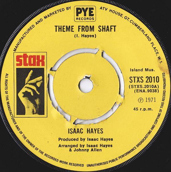Theme From Shaft / Cafe Regio's by Isaac Hayes (Single; Stax; STXS 2010 ...
