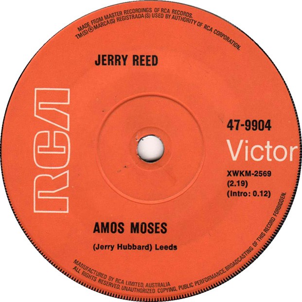 Amos Moses / The Preacher and the Bear by Jerry Reed (Single; RCA ...