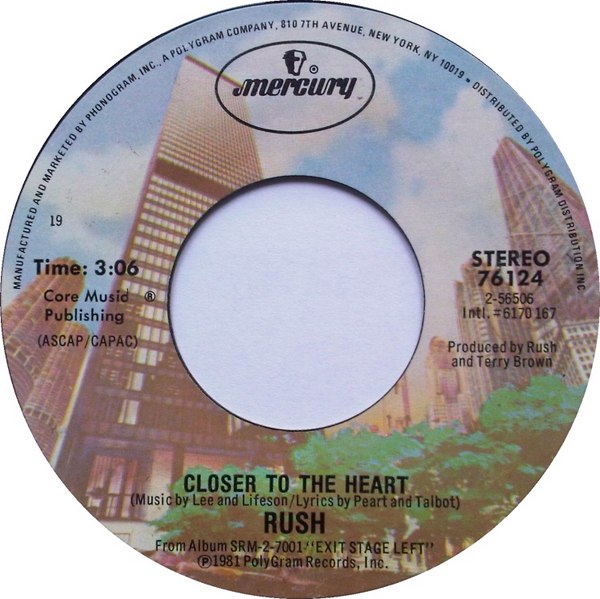 Closer to the Heart / Freewill by Rush (Single; Mercury; 76124 ...