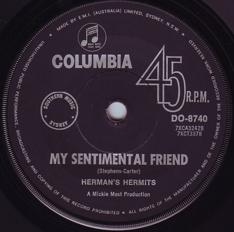 My Sentimental Friend / My Lady by Herman's Hermits (Single; Columbia ...