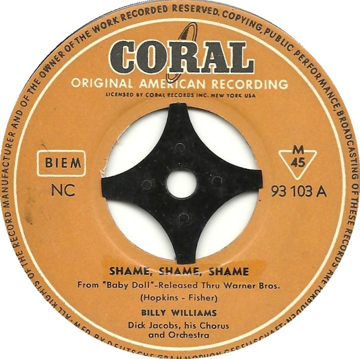 Shame, Shame, Shame / Don´t Cry on My Shoulder by Billy Williams ...