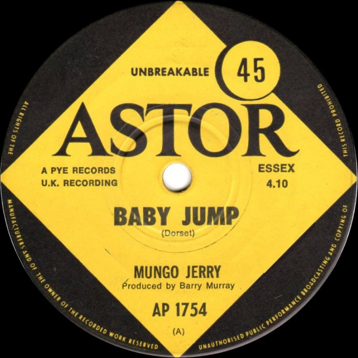 Baby Jump / The Man Behind the Piano by Mungo Jerry (Single; Astor; AP ...