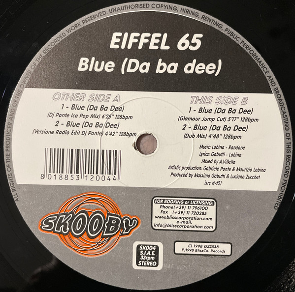 Blue (Da Ba Dee) by Eiffel 65 (Single; SK004): Reviews, Ratings ...