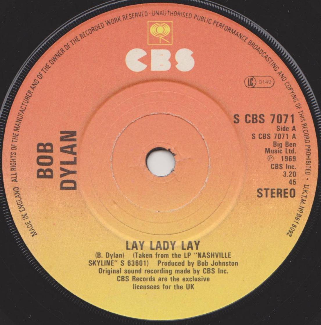 Lay Lady Lay / I Threw It All Away by Bob Dylan (Single; CBS; S CBS ...