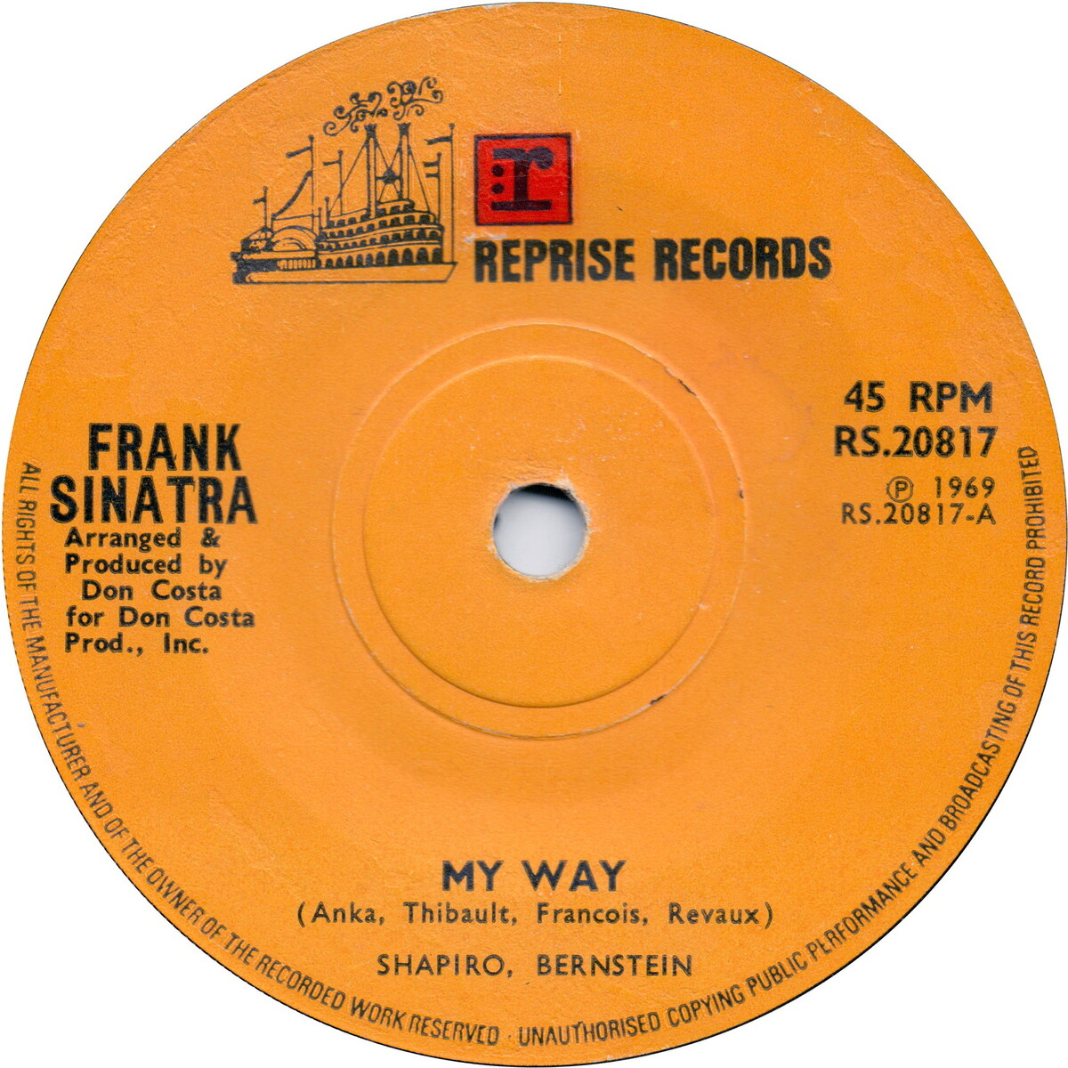 My Way / Blue Lace by Frank Sinatra (Single; Reprise; RS 20817 ...