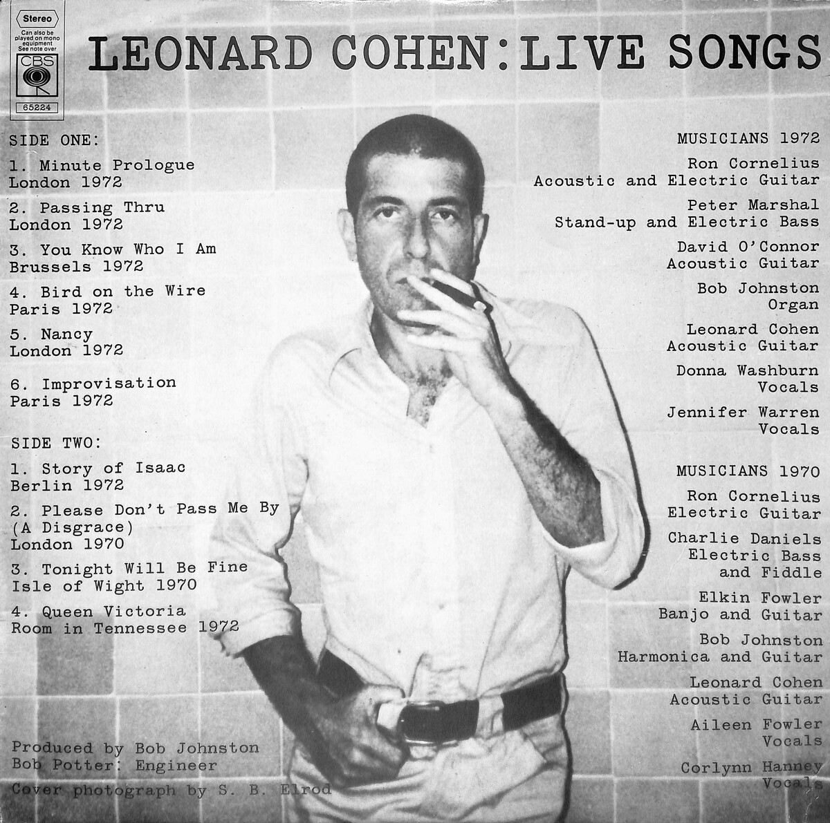 Live Songs by Leonard Cohen (Album; CBS; 65224): Reviews, Ratings ...
