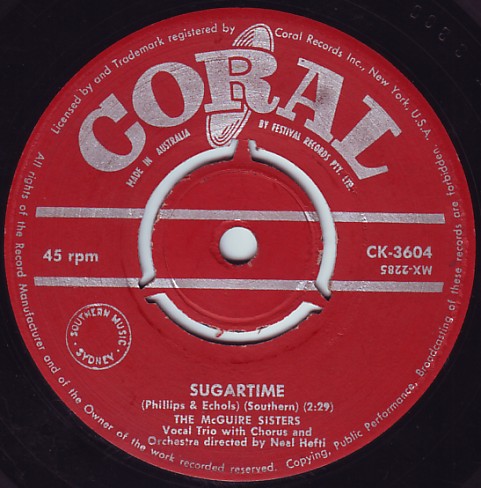 Sugartime / Banana Split by The McGuire Sisters (Single; Coral; CK-3604 ...