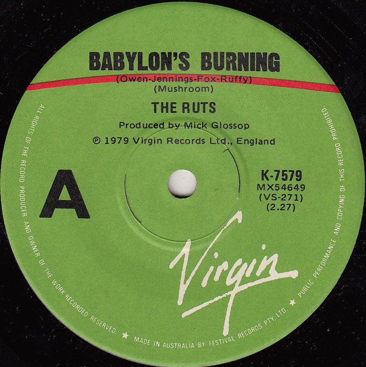 Babylon's Burning / Society by The Ruts (Single; Virgin; K-7579 ...