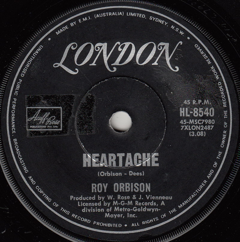 Heartache / Sugar Man by Roy Orbison (Single; London; HL-8540): Reviews ...
