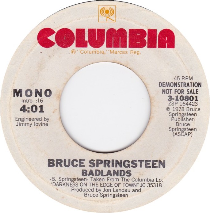 Badlands by Bruce Springsteen (Single; Columbia; 3-10801): Reviews ...