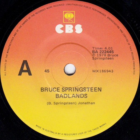 Badlands / Something in the Night by Bruce Springsteen (Single; CBS; BA ...