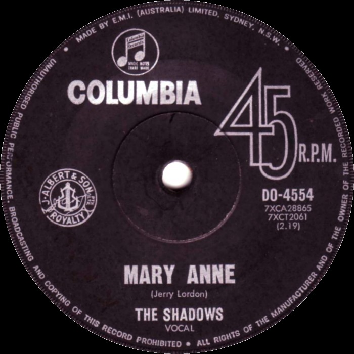 Mary Anne / Chu-Chi by The Shadows (Single; Columbia (EMI); DO-4554 ...