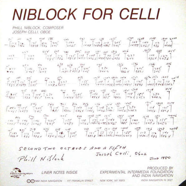 Niblock for Celli / Celli Plays Niblock by Phill Niblock / Joseph Celli ...