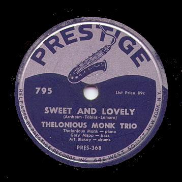 Sweet and Lovely / Bye-Ya by Thelonious Monk Trio (Single, Hard Bop ...