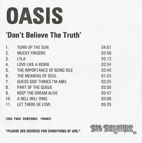Don't Believe the Truth by Oasis (Album; Big Brother; 1265): Reviews ...