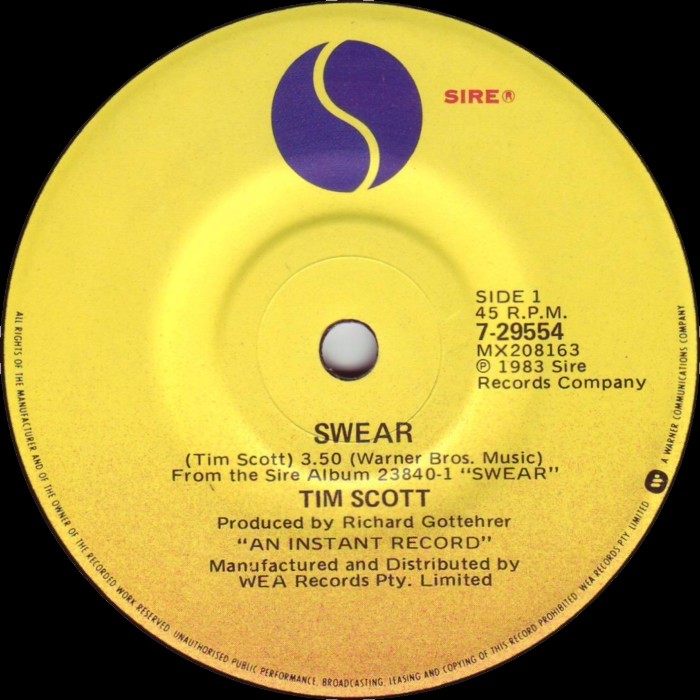 Swear / Play the Fool by Tim Scott (Single; Sire; 7-29554): Reviews ...