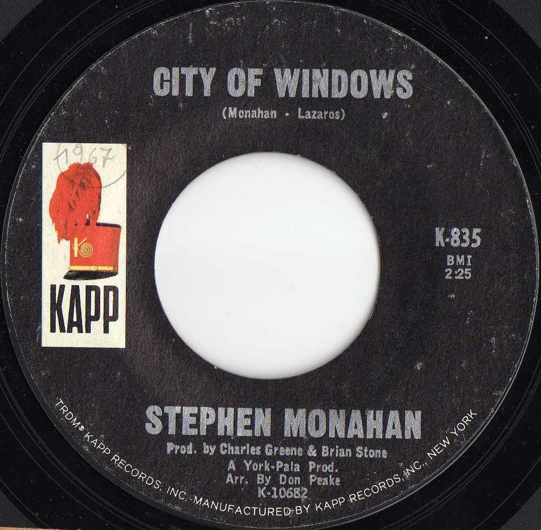 City of Windows / Lost People by Stephen Monahan (Single; Kapp; K-835 ...