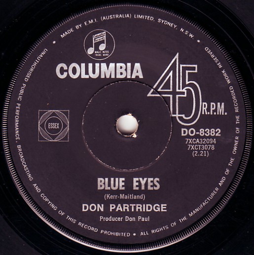 Blue Eyes / I've Got Something for You by Don Partridge (Single ...