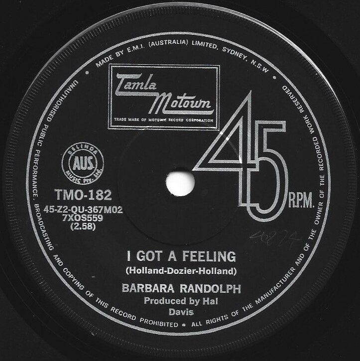 I Got a Feeling / You Got Me Hurtin' All Over by Barbara Randolph ...