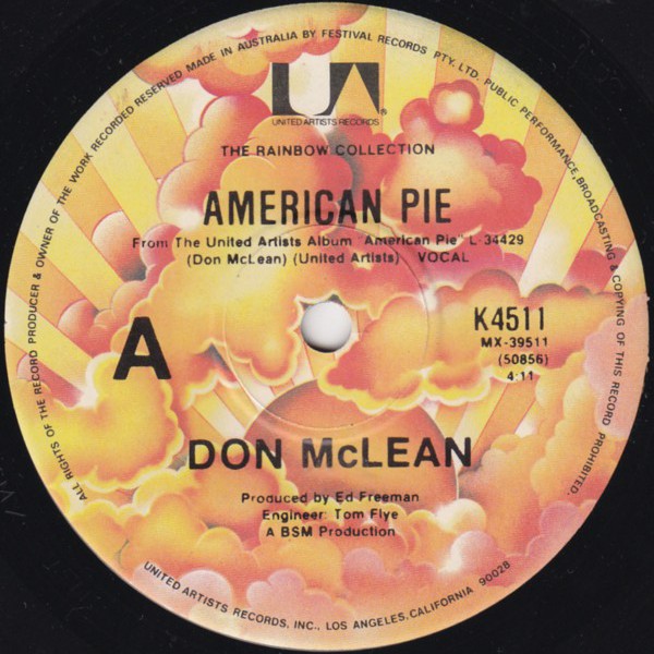 American Pie / Empty Chairs by Don McLean (Single; United Artists ...