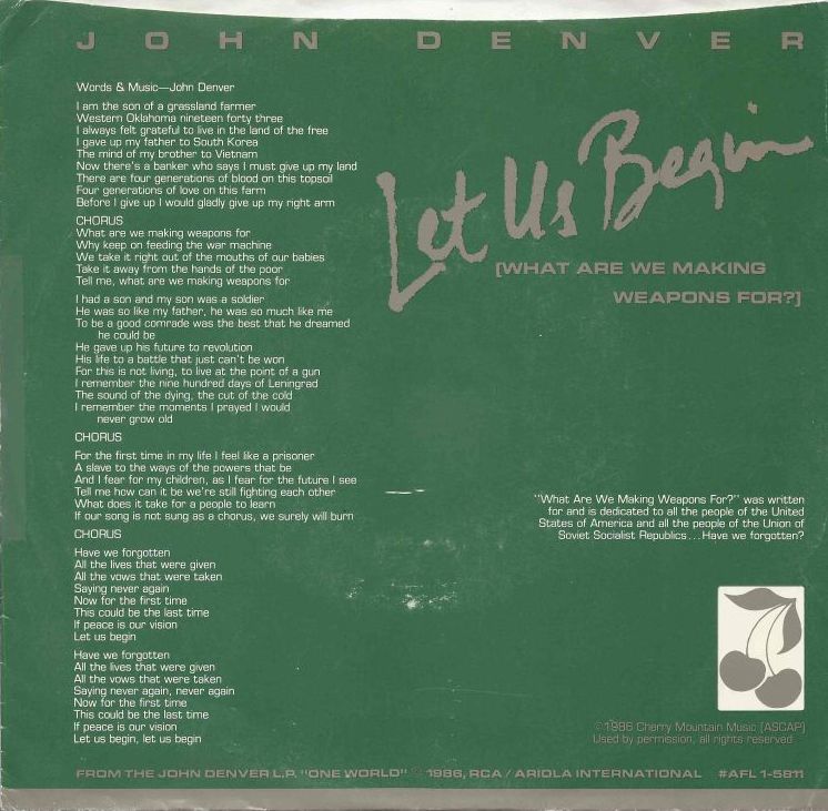 Let Us Begin (What Are We Making Weapons For?) / Flying for Me by John ...