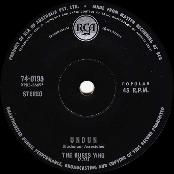 Undun / Laughing by The Guess Who (Single; RCA; 74-0195): Reviews ...
