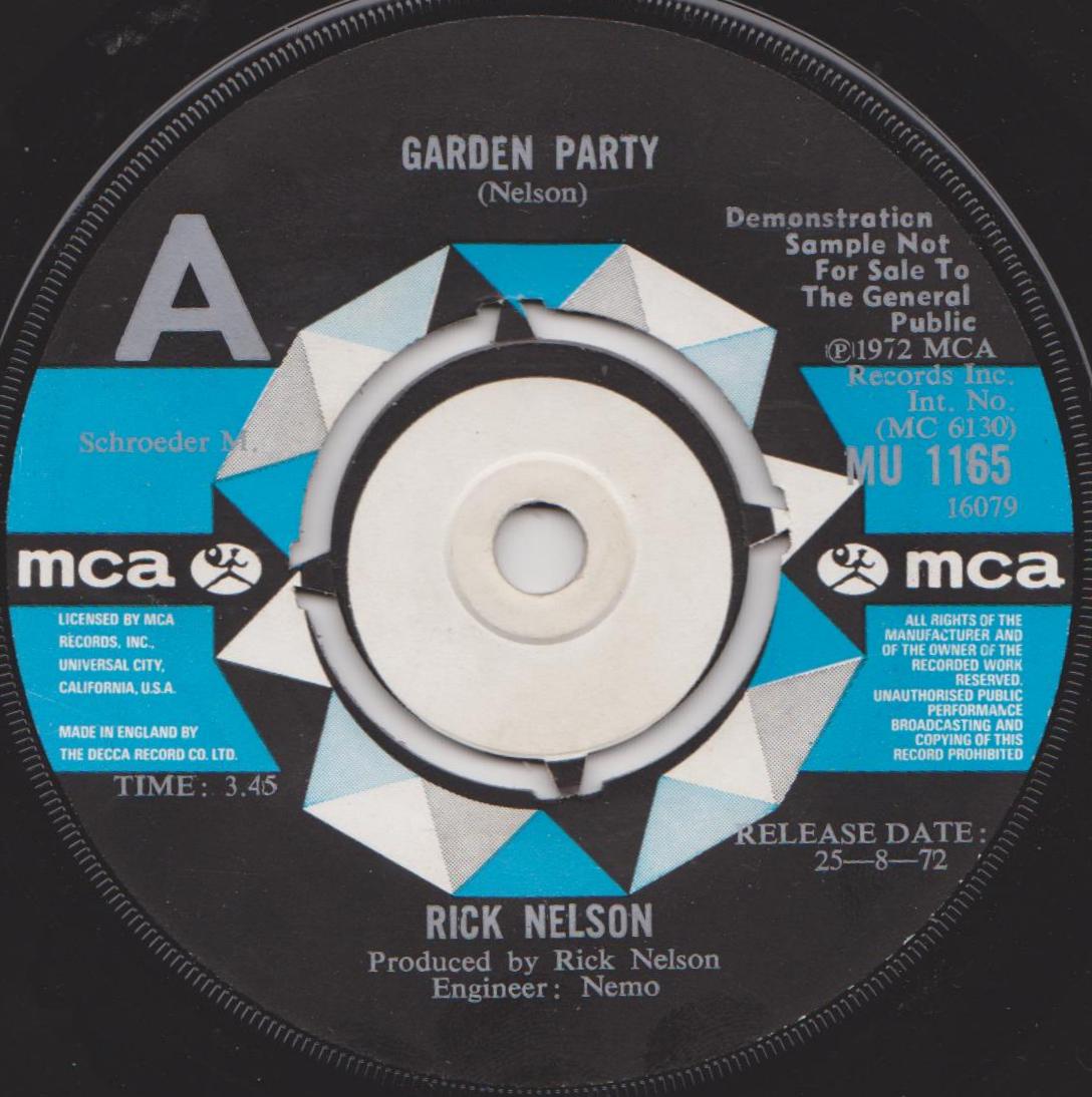 Garden Party / So Long Mama by Ricky Nelson (Single; MCA; MU 1165 ...