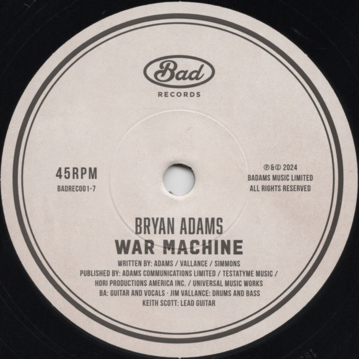 War Machine / Rock and Roll Hell by Bryan Adams (Single; Bad; BADREC001 ...