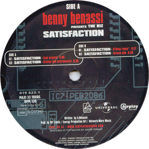 Satisfaction by Benny Benassi (Single; Airplay; 019 623-1): Reviews ...