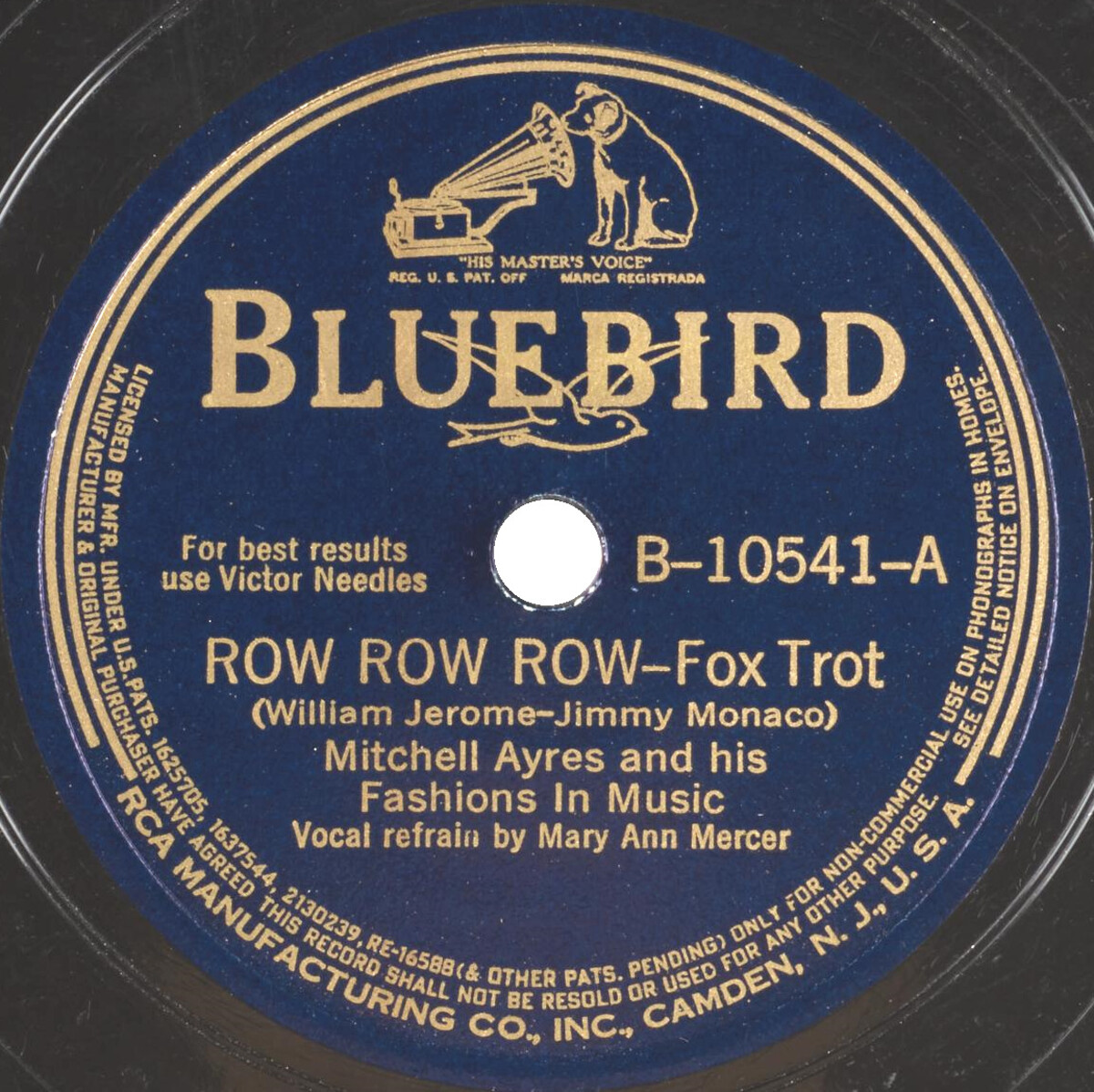 Row Row Row / Ma (He's Making Eyes at Me) by Mitchell Ayres and His Fashions in Music (Single ...