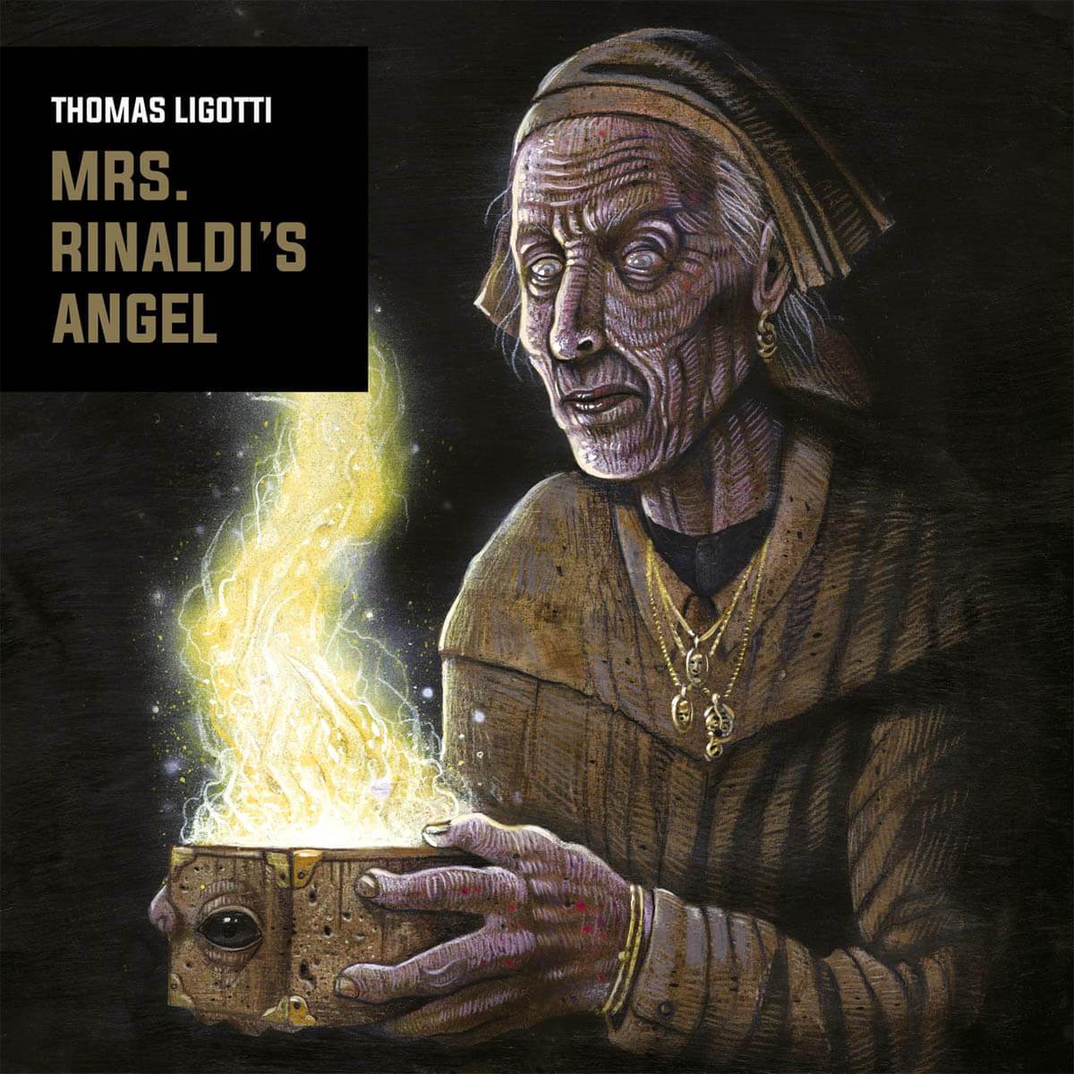Thomas Ligotti: Mrs. Rinaldi's Angel [olive with yellow and black swirl ...