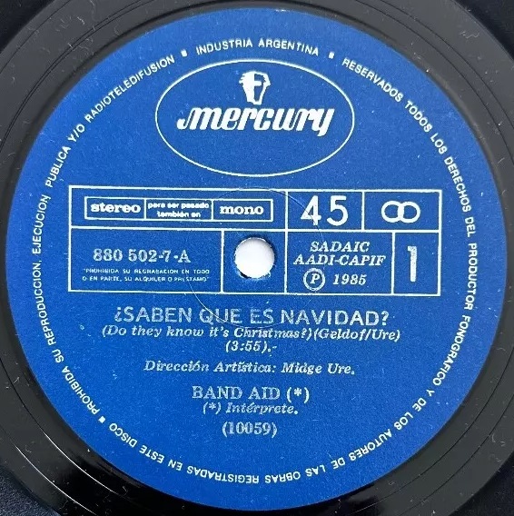 ¿Saben que es Navidad? / Alimenta al mundo by Band Aid (Single; Mercury ...