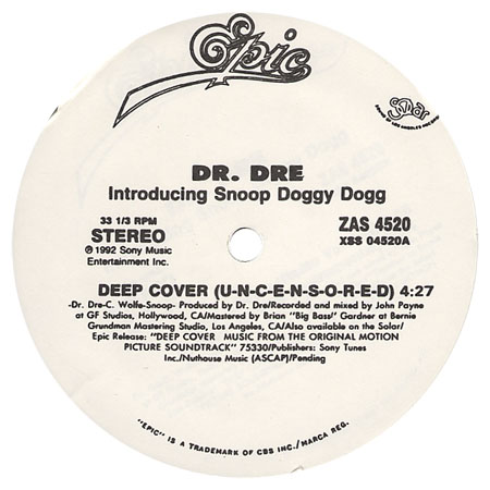 Deep Cover (introducing Snoop Doggy Dogg) by Dr. Dre (Single; Epic; ZAS ...