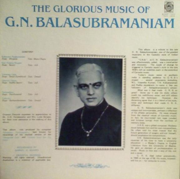 The Glorious Music of G. N. Balasubramaniam by G. N. Balasubramaniam ...