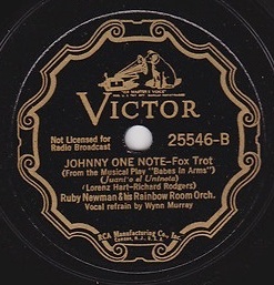 Where or When / Johnny One Note by Ruby Newman & His Rainbow Room Orch. (Single): Reviews ...