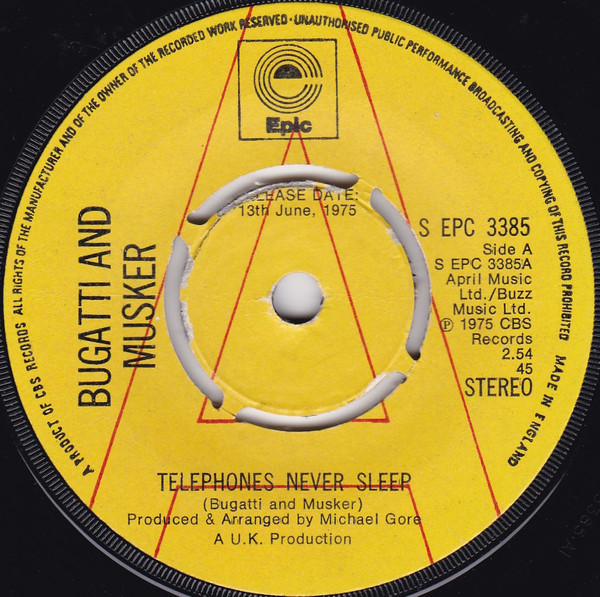 Telephones Never Sleep / I Told You by Bugatti and Musker (Single ...