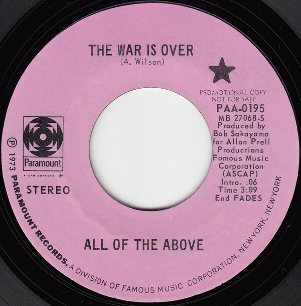 The War Is Over by All of the Above (Single; Paramount; PAA-0195 ...