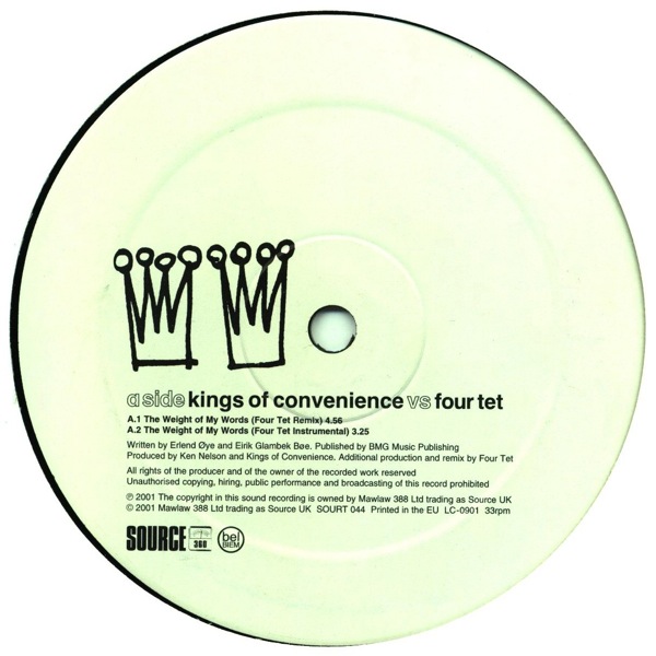 The Weight of My Words by Kings of Convenience vs Four Tet‎ (Single, Indie Pop): Reviews ...