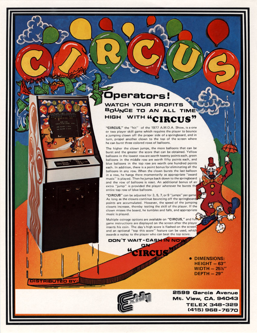 Circus (video game, block-breaking game, arcade, side view, fixed ...
