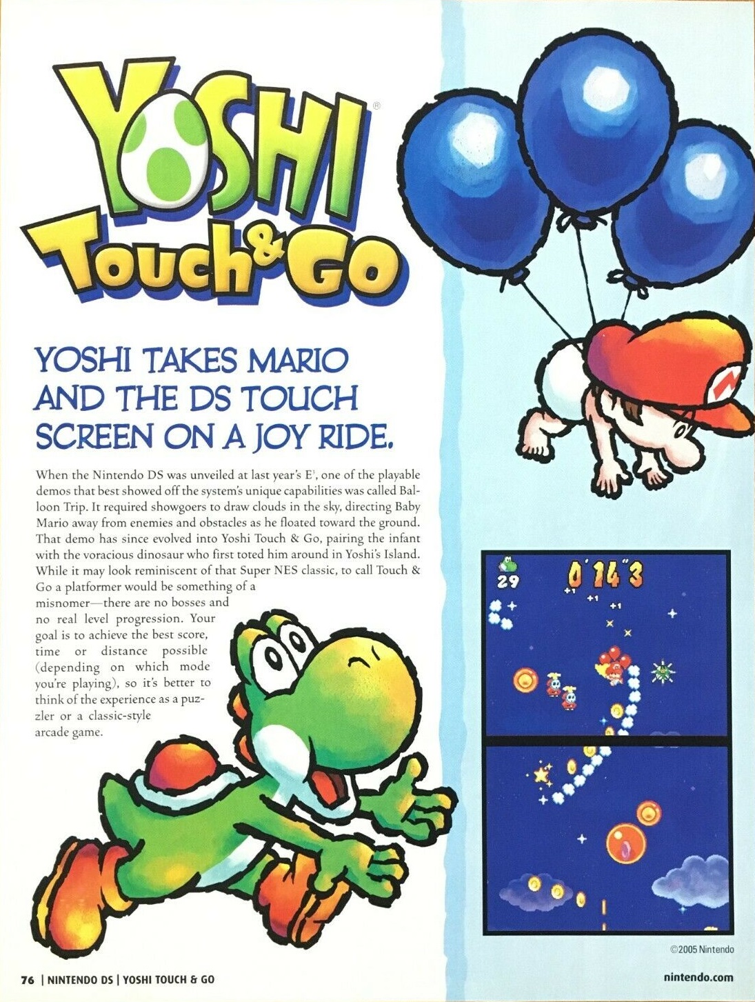 Yoshi Touch & Go (video game, dinosaur, 2D auto runner, fantasy, pixel art, real-time, touch ...
