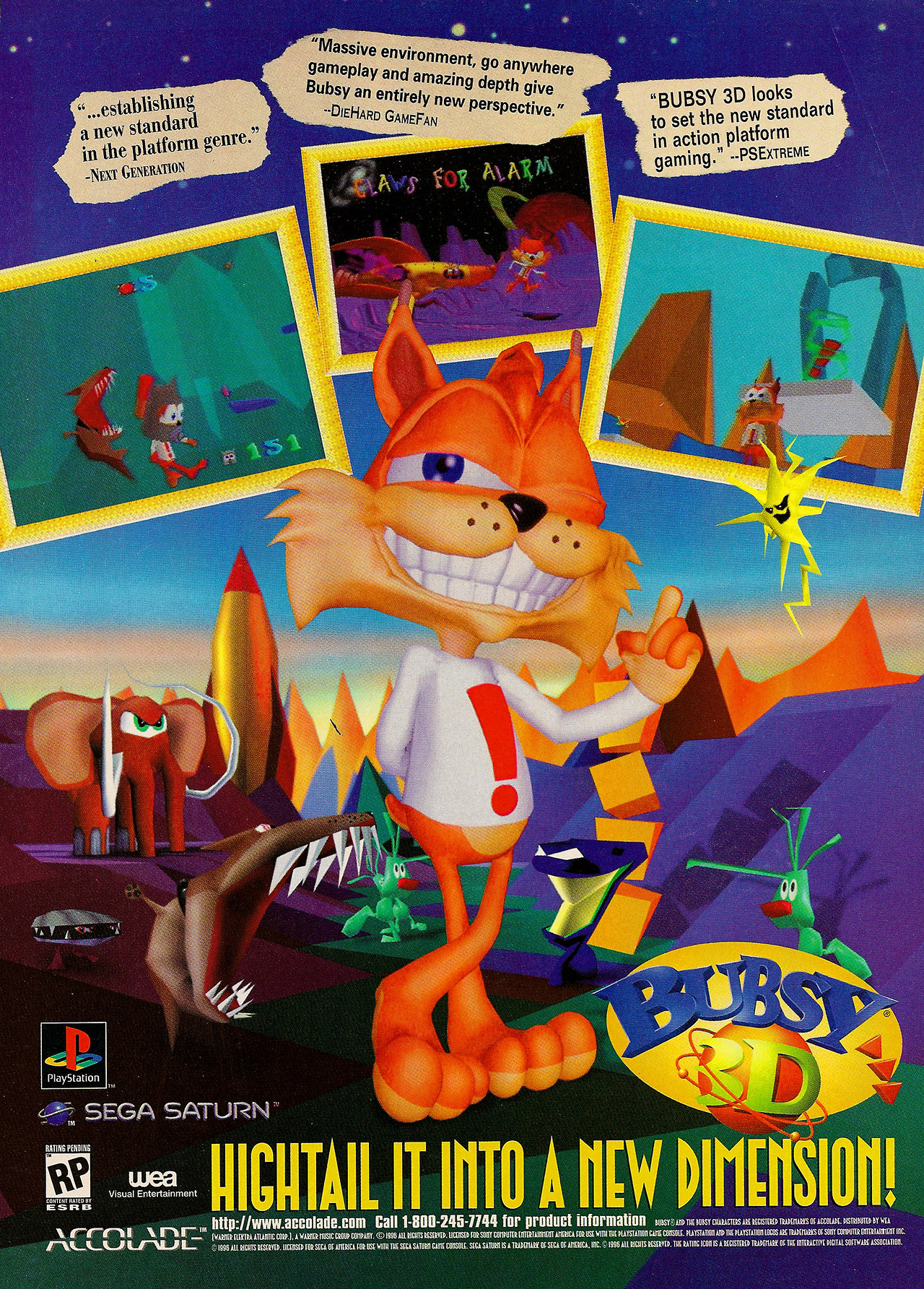 Bubsy 3D (video game, comedy, 3D platformer, science fiction, collect-a ...