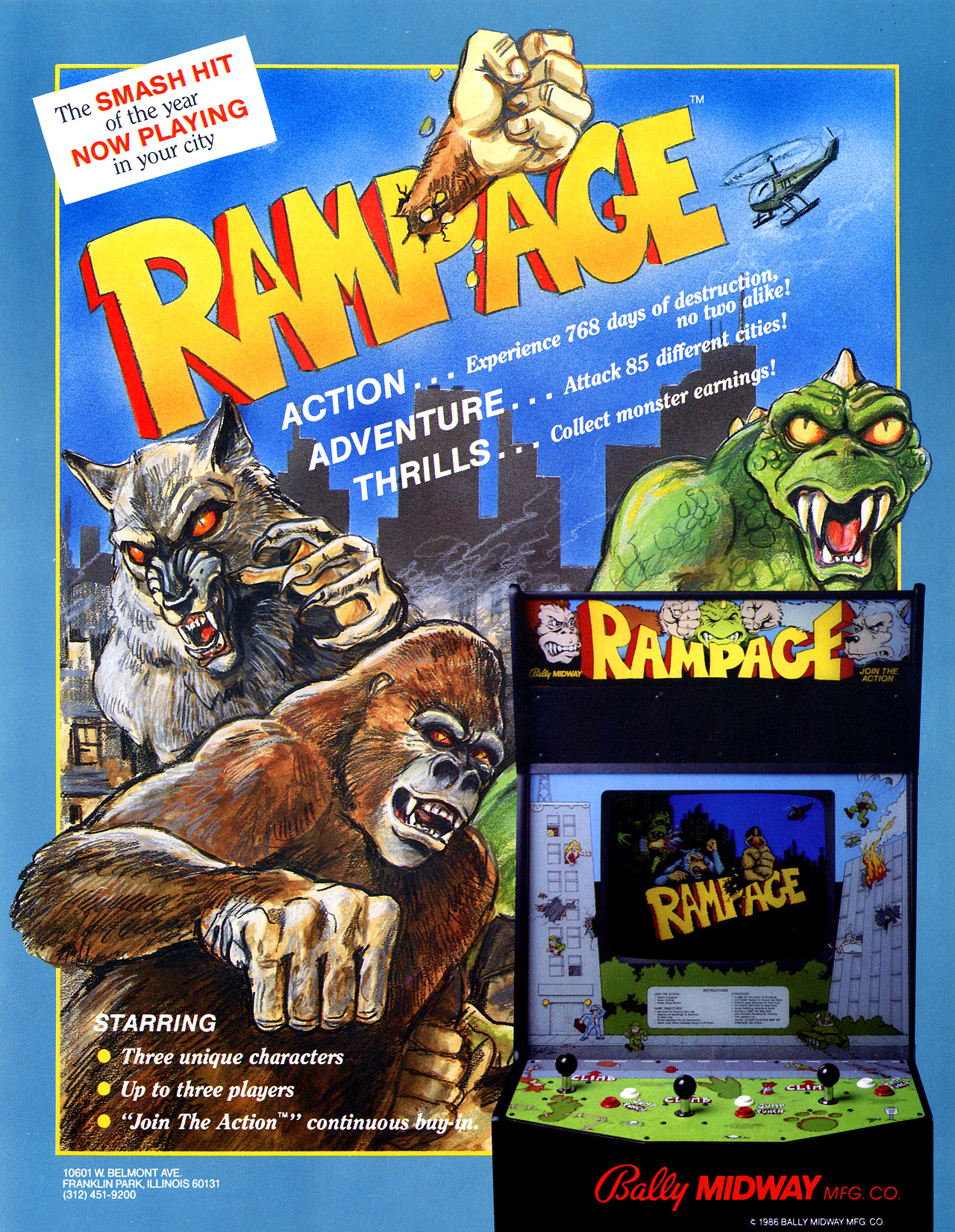 Rampage (video game, action, arcade, giant monster, destruction, pixel ...