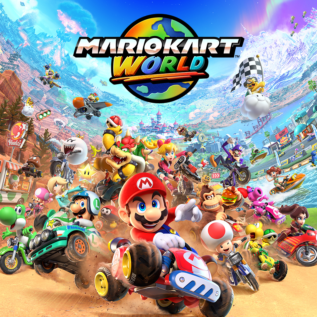 Mario Kart World (video game, kart racing, open world, fantasy, real ...