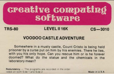 Voodoo Castle (video game, TRS-80, 1979) reviews & ratings - Glitchwave ...